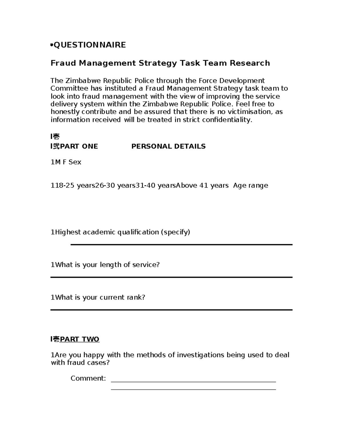 Fraud Management Strategy Task Team Research Questionnaire ...