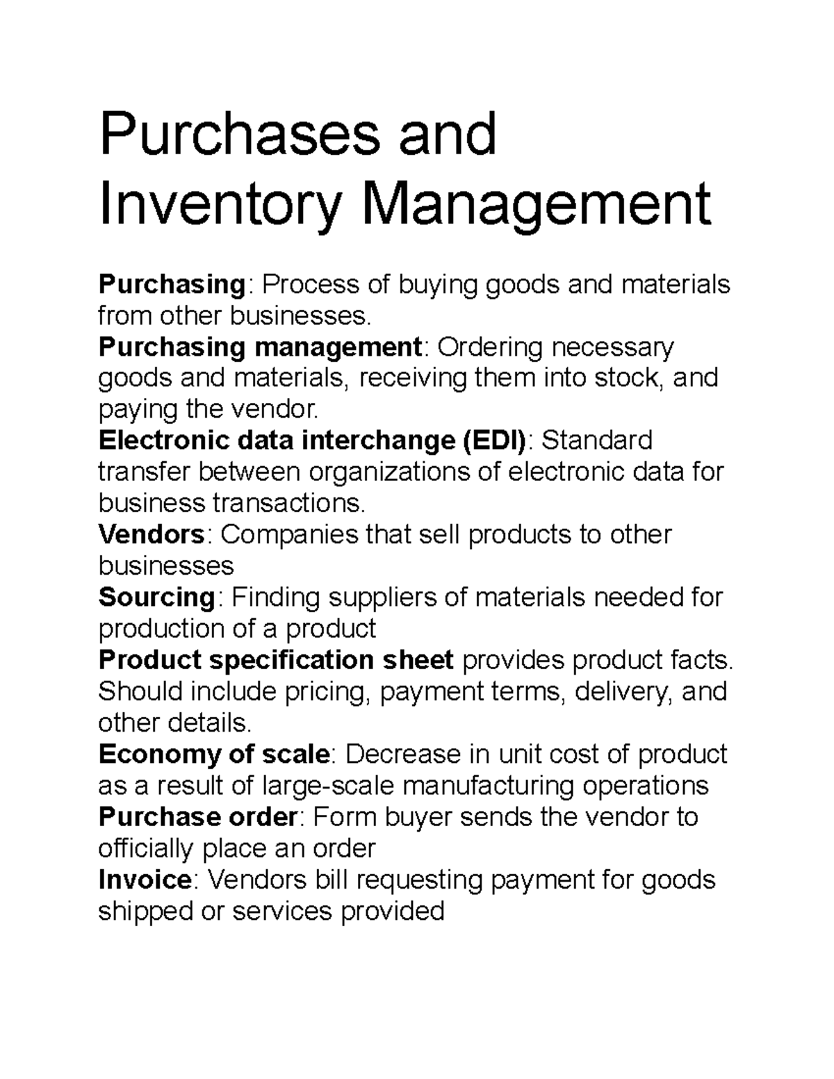Purchases and Inventory Management Notes - Purchases and Inventory ...
