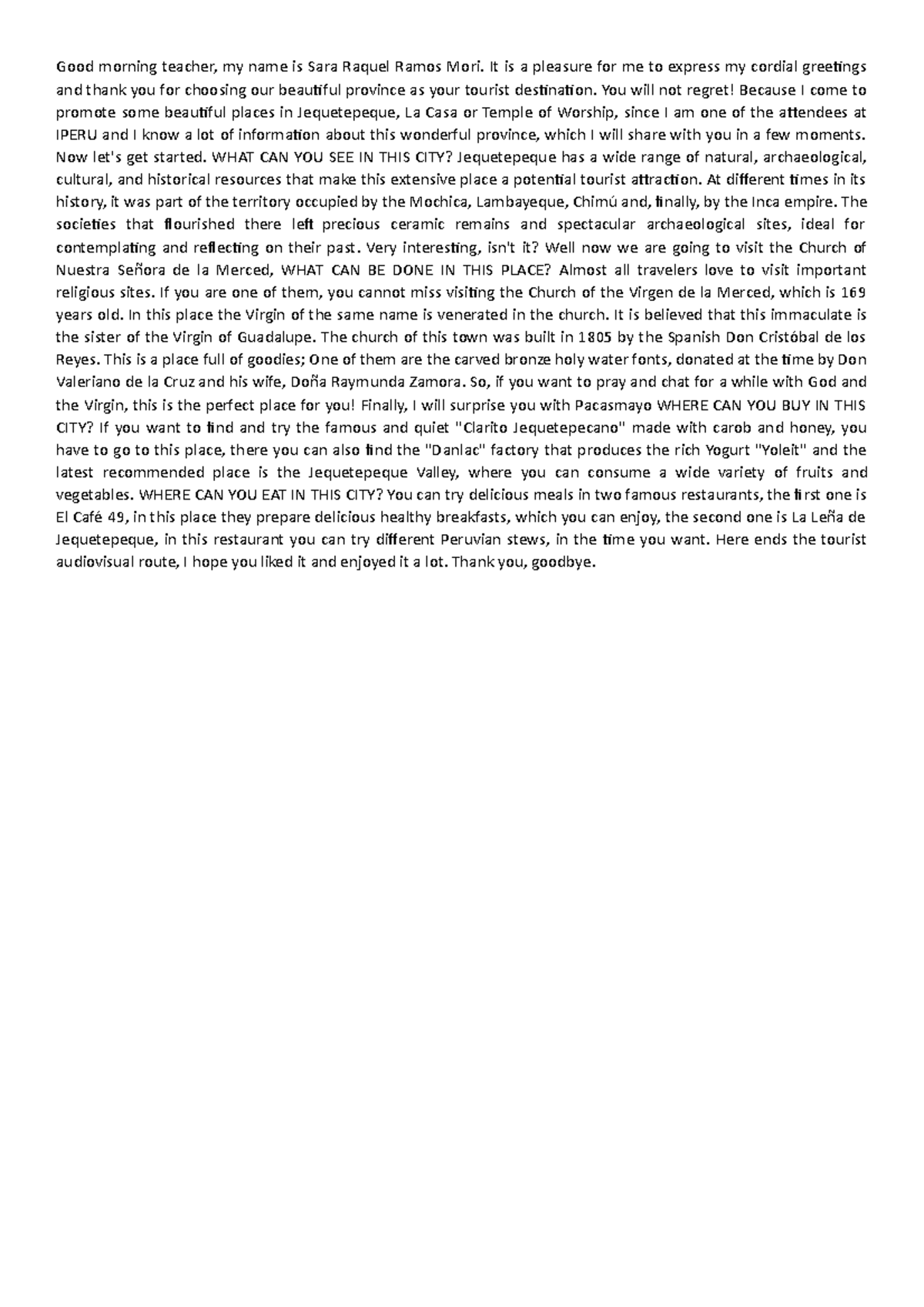 Diálogo EN Inglés 8 - hjjjk vbnm - Good morning teacher, my name is ...