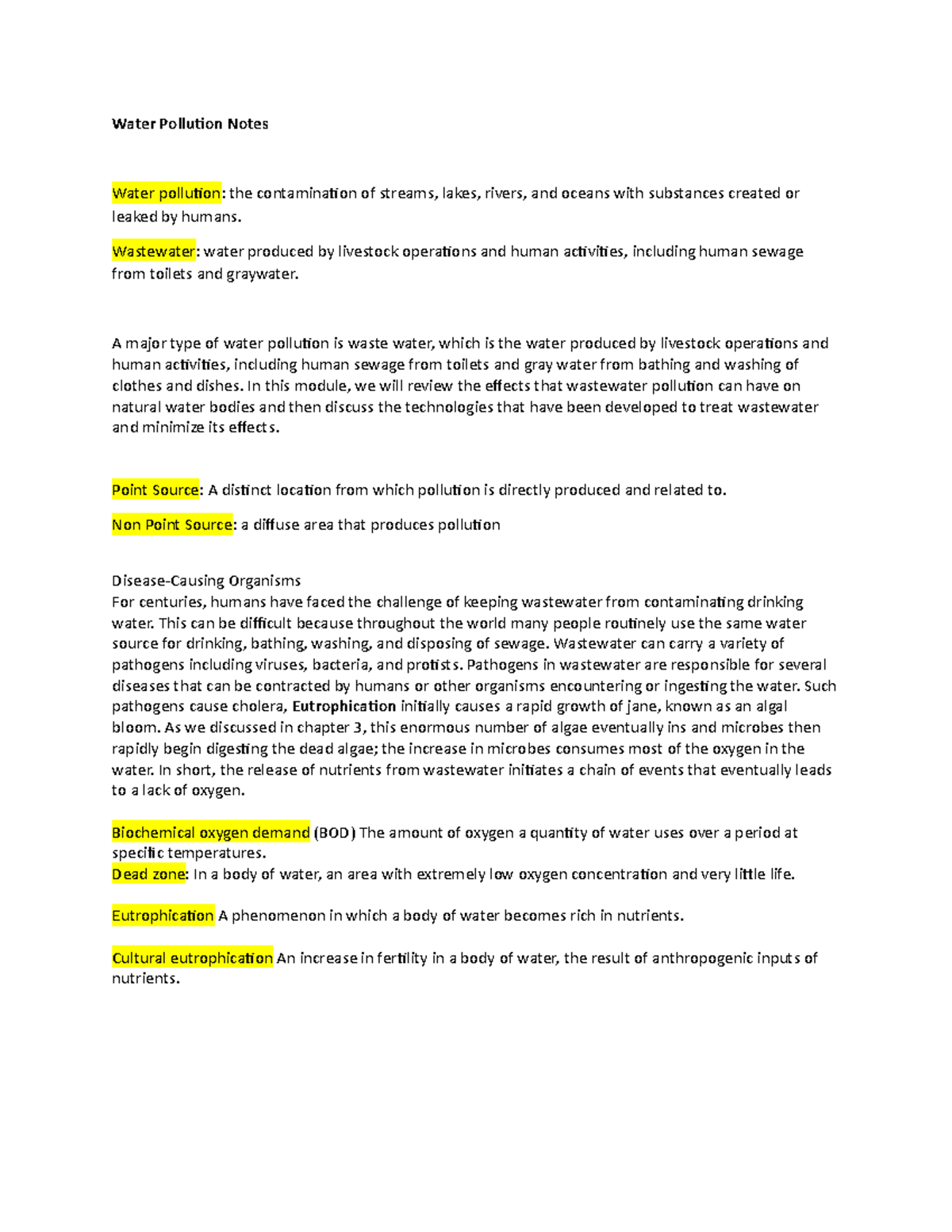 Pollutants Vocabulary - Water Pollution Notes Water pollution: the ...