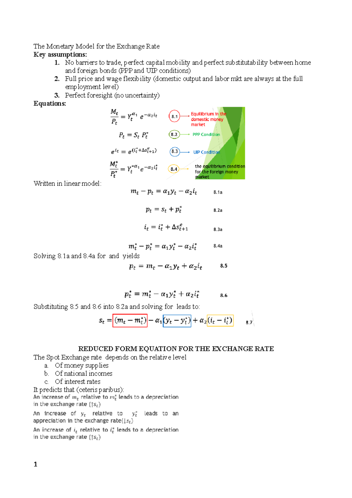 Monetary model notes - appunti slides - The Monetary Model for the ...