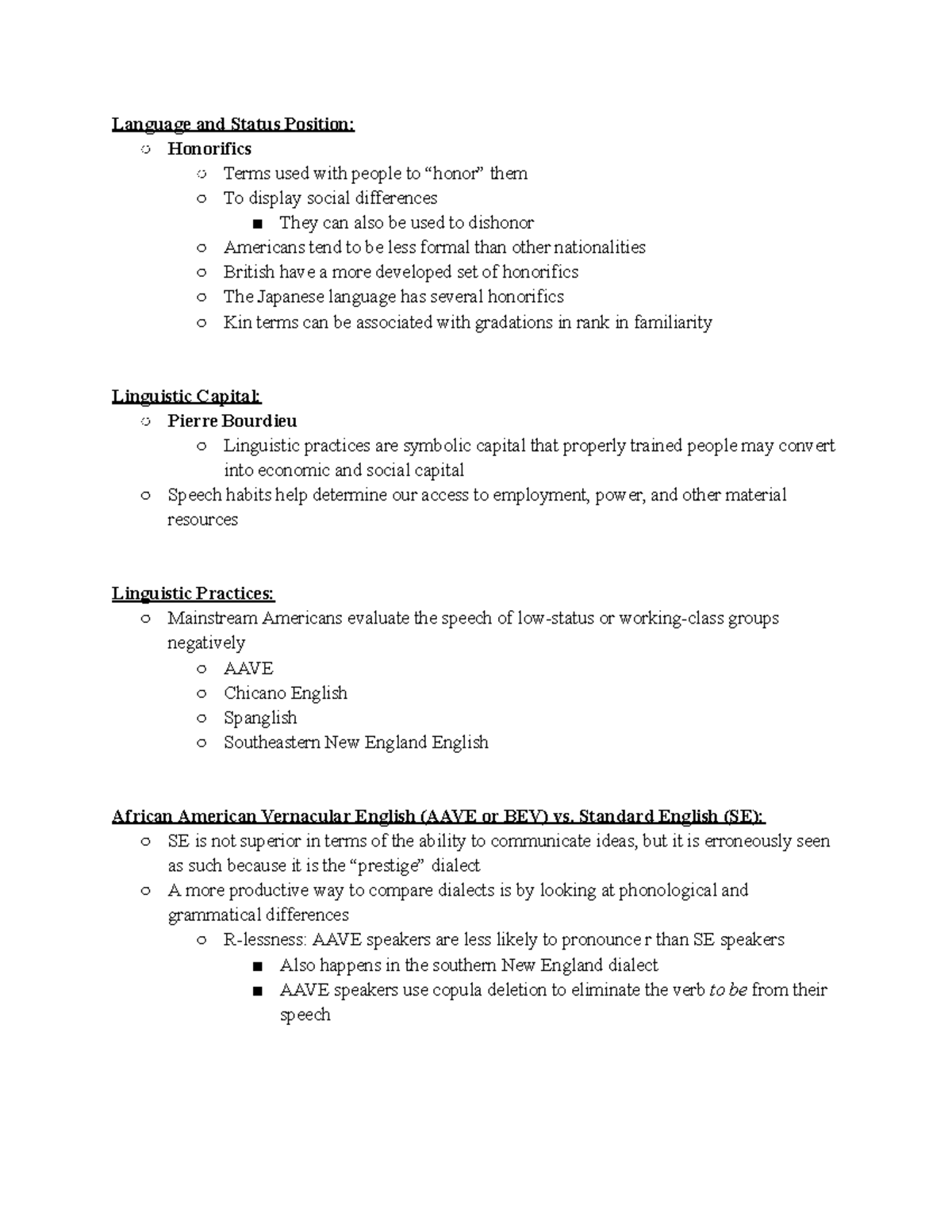 Language and Status Position - Standard English (SE): SE is not ...