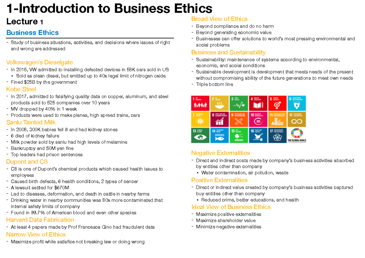 Y4 BES - lecture notes - 1-Introduction to Business Ethics Lecture 1 ...