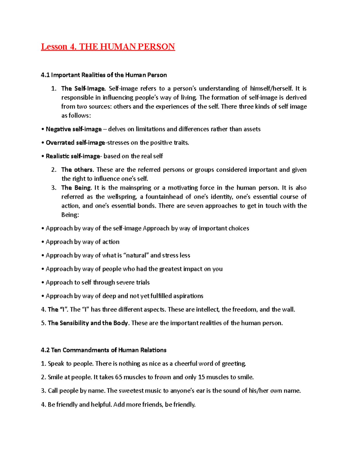 The Human Person - Lesson 4. THE HUMAN PERSON 4 Important Realities of ...