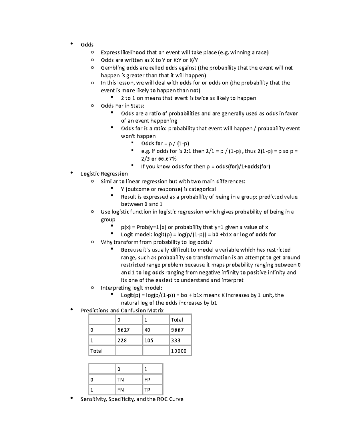 Log Regs - notes on log reg - Odds o Express likelihood that an event ...