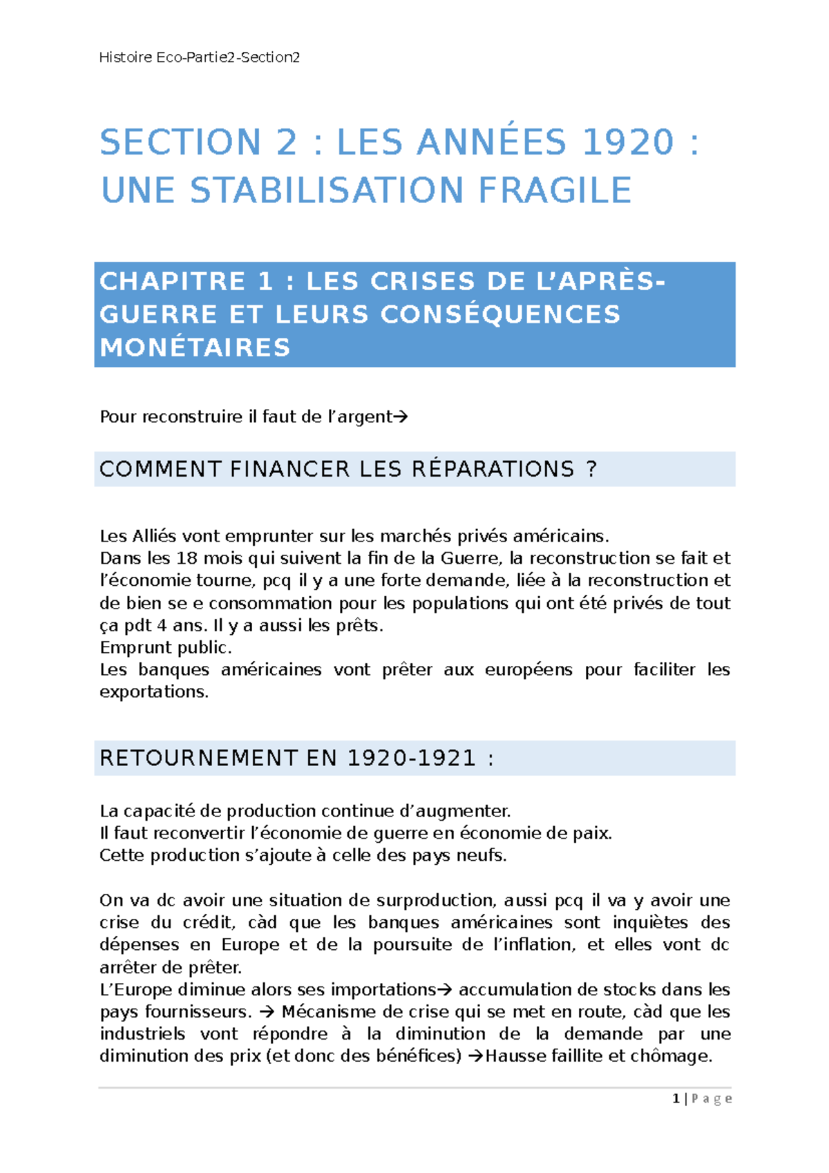 Histoire Eco-Partie 2-Section 2 - Histoire SECTION 2 : LES ANNÉES 1920 ...