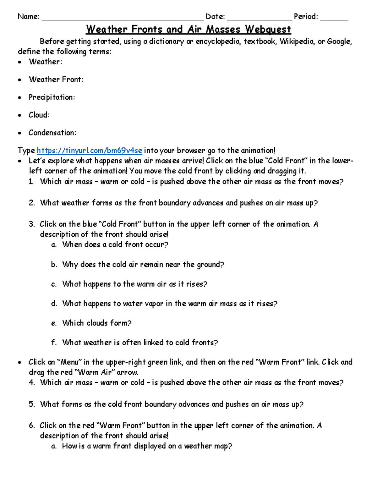 Julian Serrano - Weather Frontsand Air Masses Webquest-1 - Name