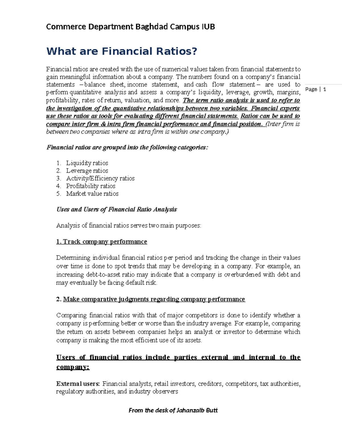 Basic final account ratios - Page | 1 What are Financial Ratios ...