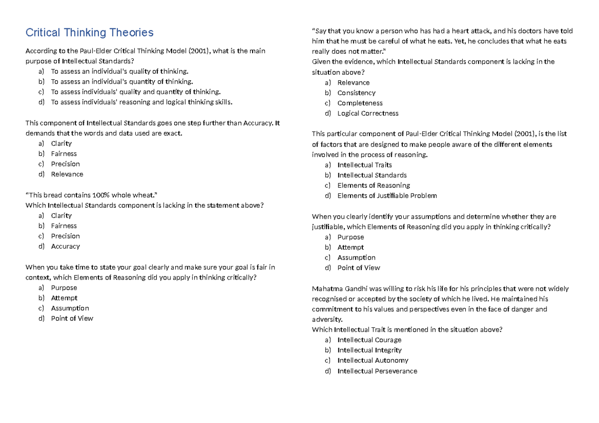 Chapters Revision Chapter 7 to 10 - Questions - Critical Thinking ...