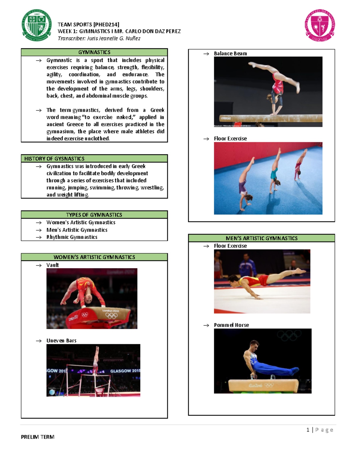 PHED214 WEEK-1 Gymnastics - TEAM SPORTS [PHED214] WEEK 1: GYMNASTICS I ...