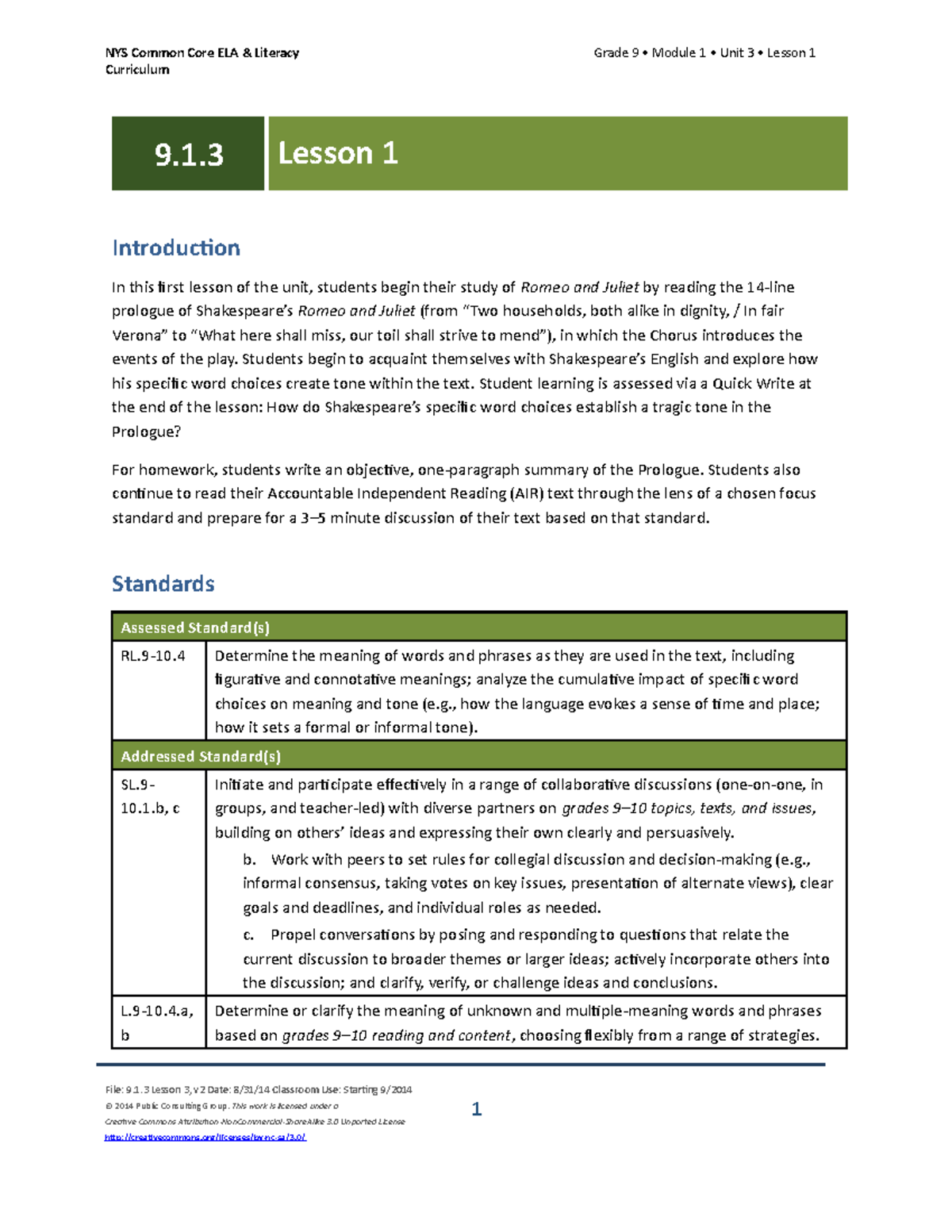 Practice Lesson plan - Curriculum 9.1 Lesson 1 Introduction In this ...