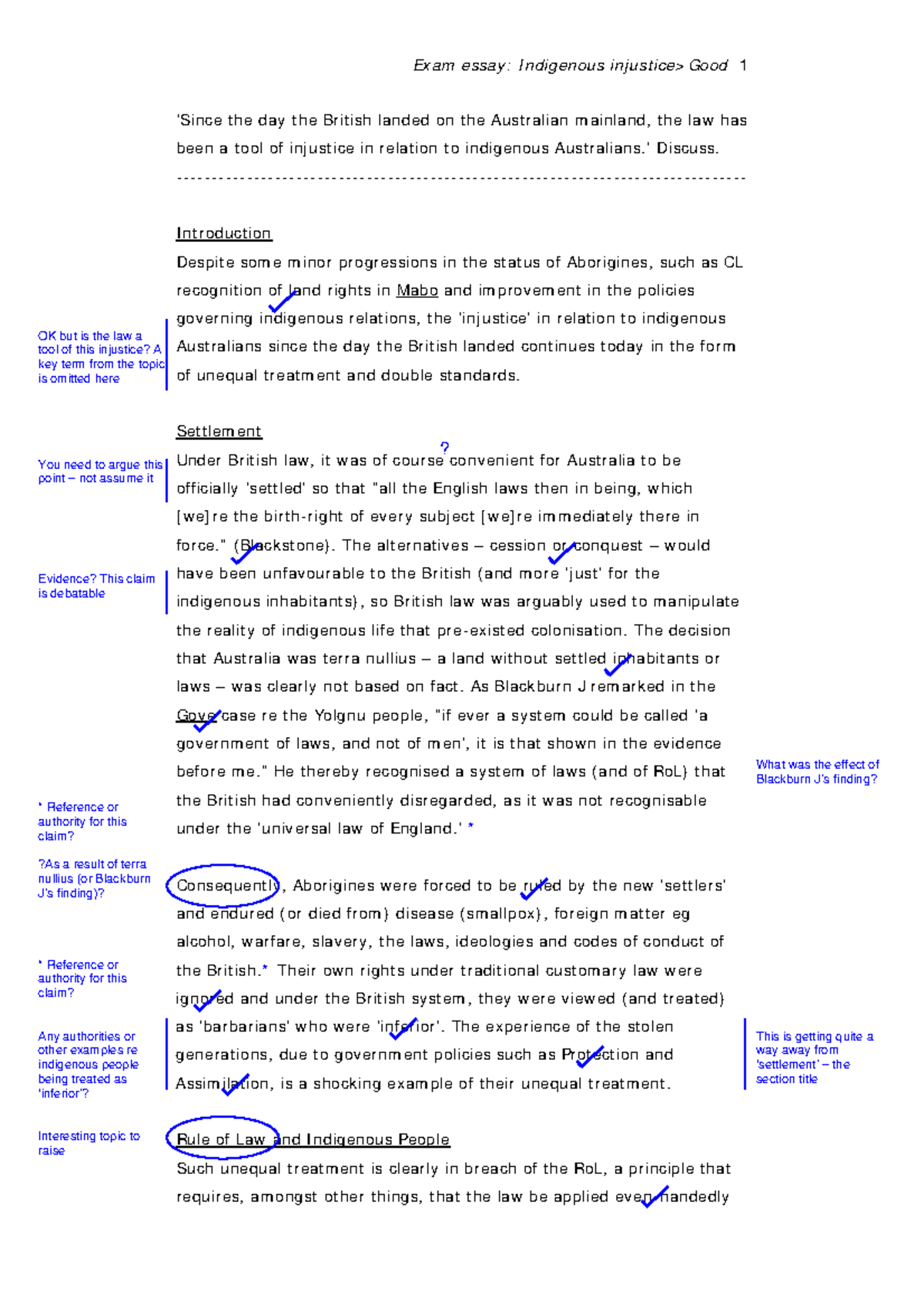 Sample Exam Essay Good - none - Exam essay: I ndigenous inj ust ice ...