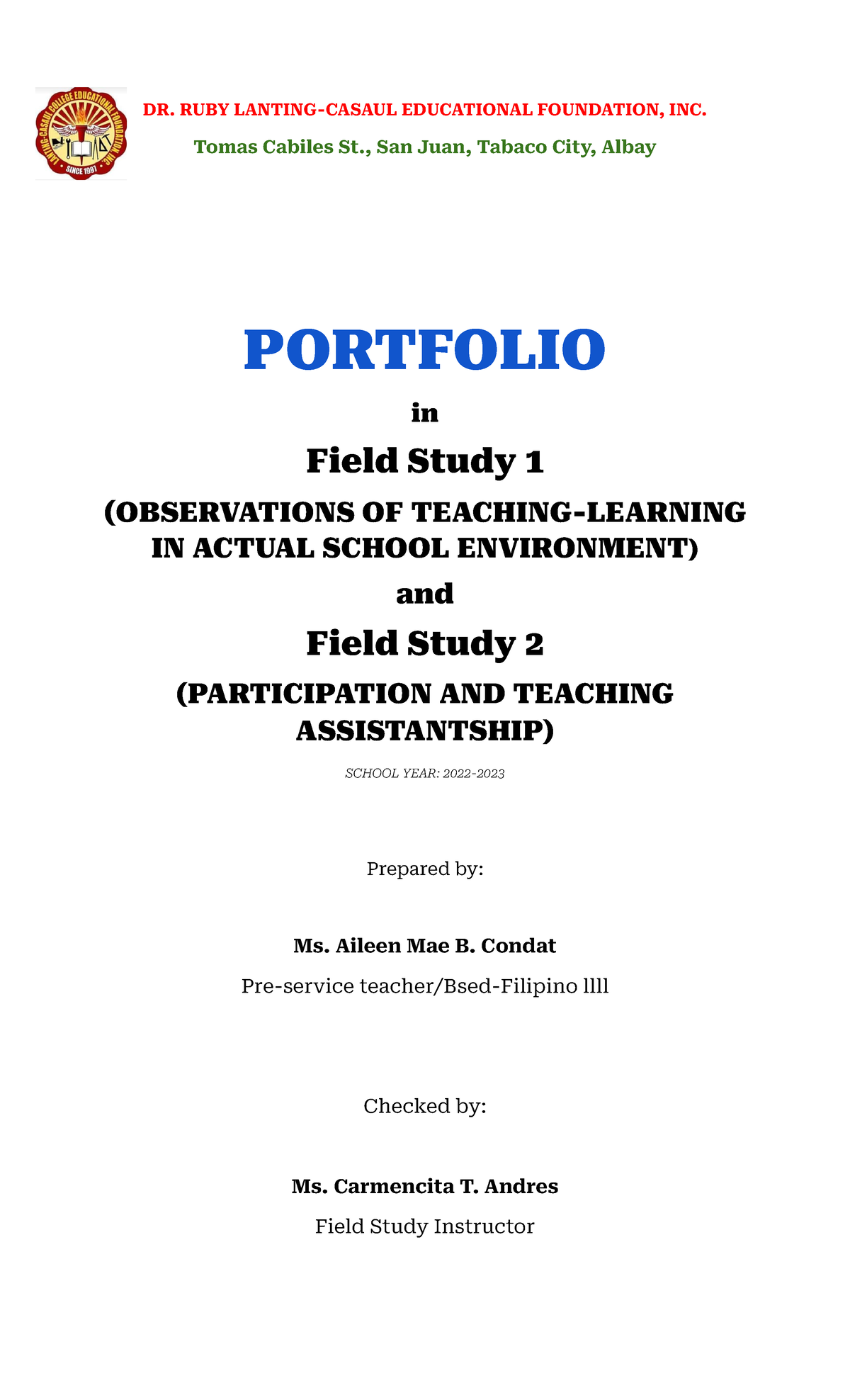 Fs Frontpage - Google Docs - DR. RUBY LANTING-CASAUL EDUCATIONAL ...