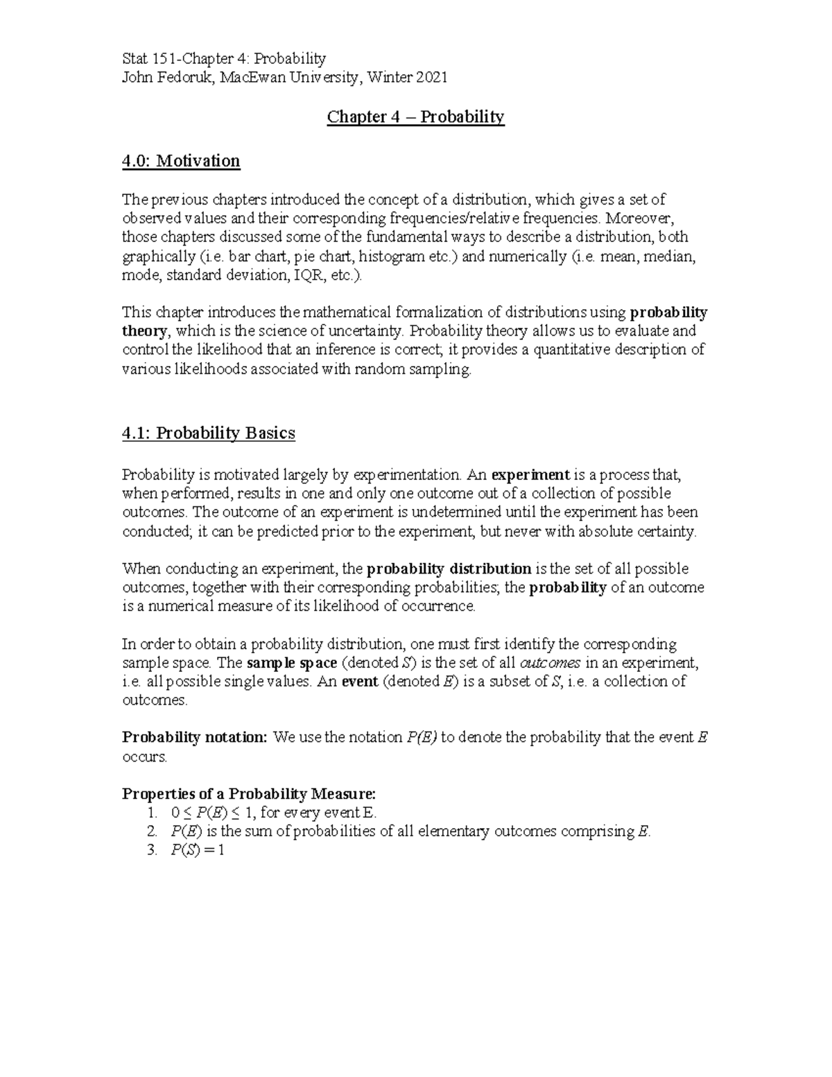 Chapter 4 - prof: Fedoruk - John Fedoruk, MacEwan University, Winter ...