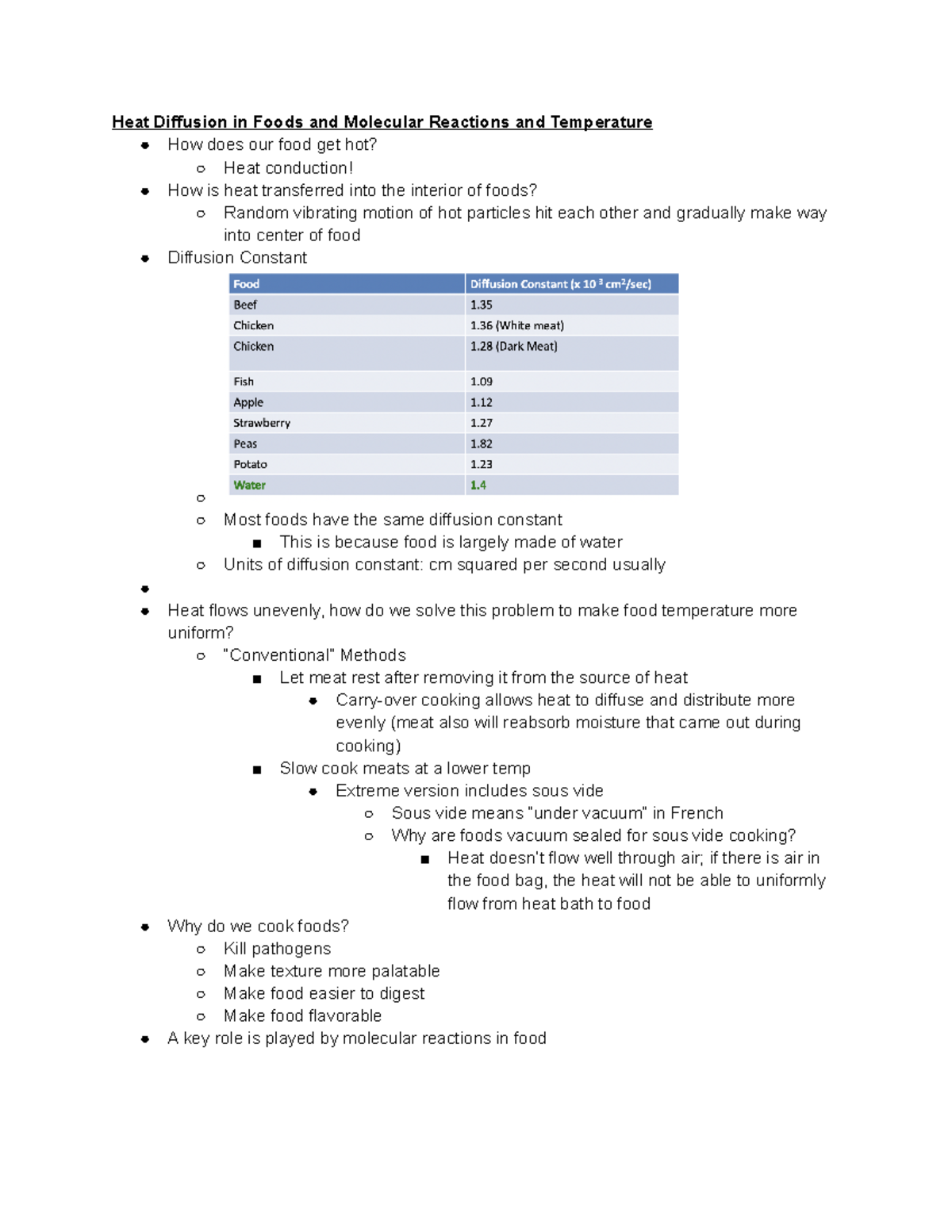 PY107 - Lecture 8 - Heat Diffusion in Foods and Molecular Reactions and ...