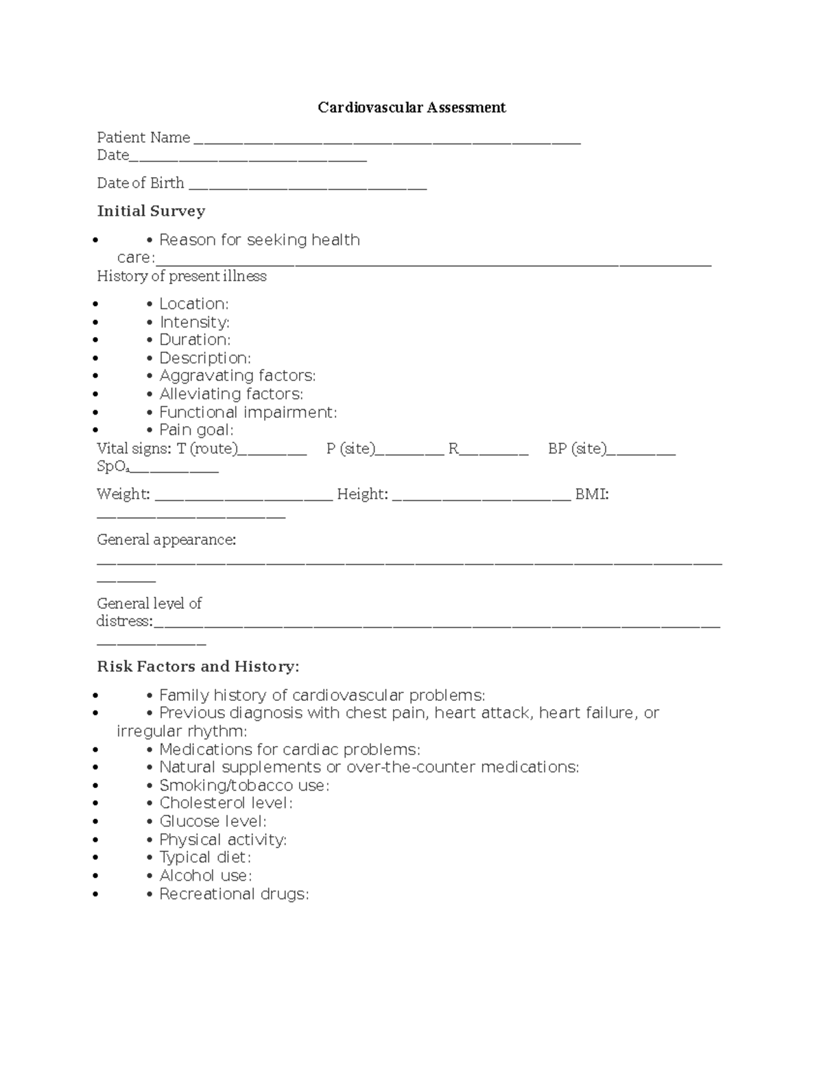 Cardiovascular Assessment and Guide for Practice - Cardiovascular ...