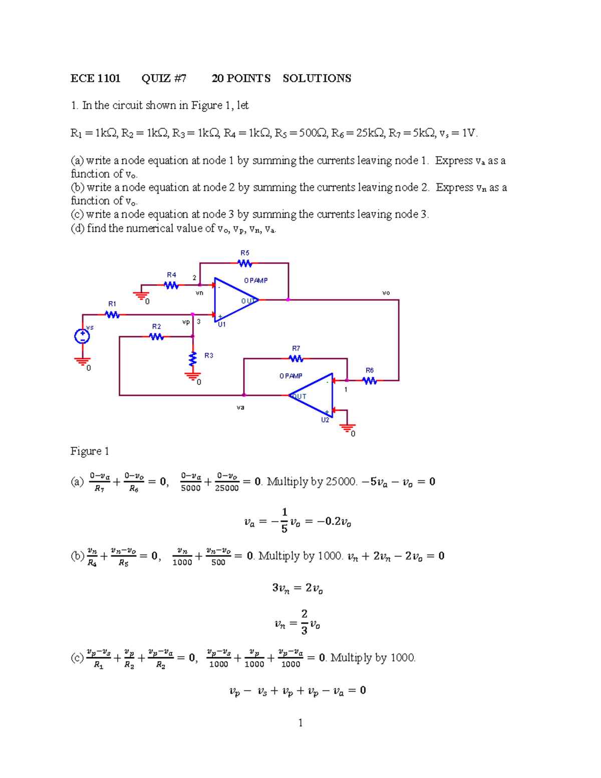 ECE1101Q7F18Sol - solution - 1 ECE 1101 QUIZ #7 20 POINTS SOLUTIONS In ...