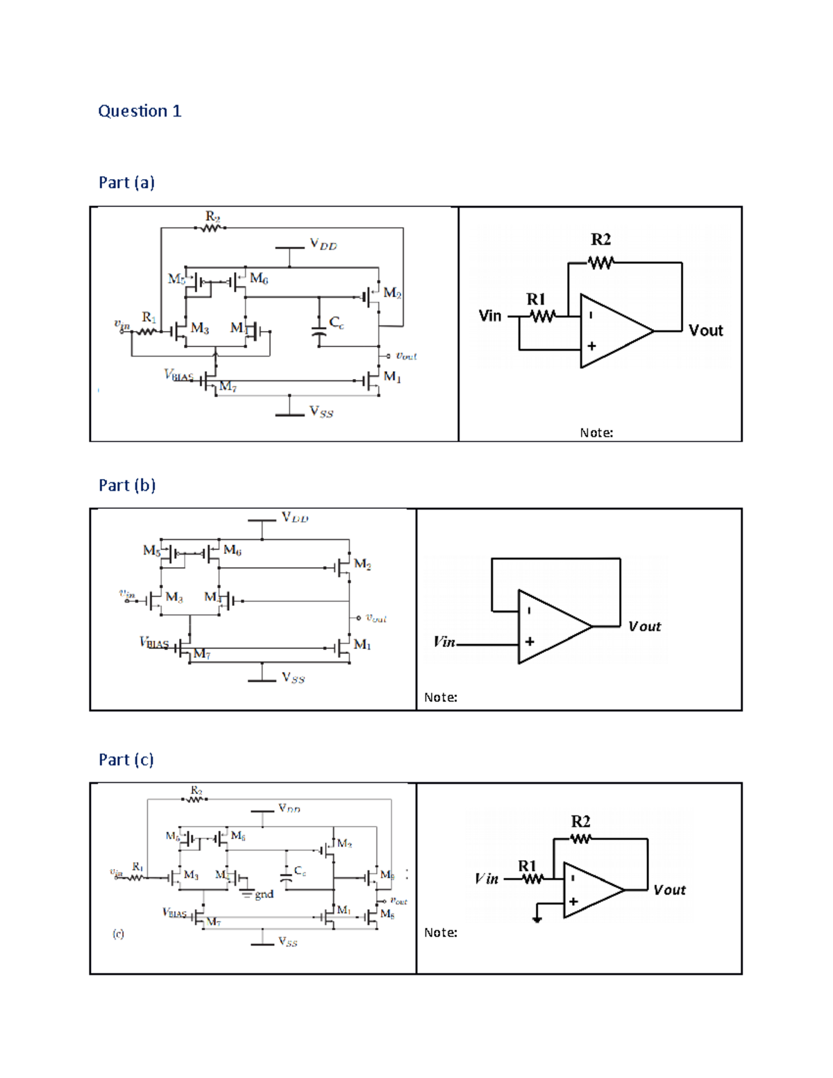 Analog Exam - notes - Question 1 Part (a) Note: Part (b) Note: Part (c ...