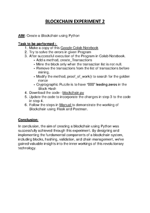 Blockchain Questions for SEM - BLOCKCHAIN QUESTIONS for SEM Define bc ...