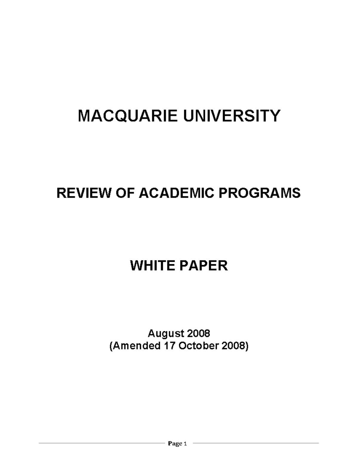 Finalwhitepaper revised 17102008 - MACQUARIE UNIVERSITY REVIEW OF ...