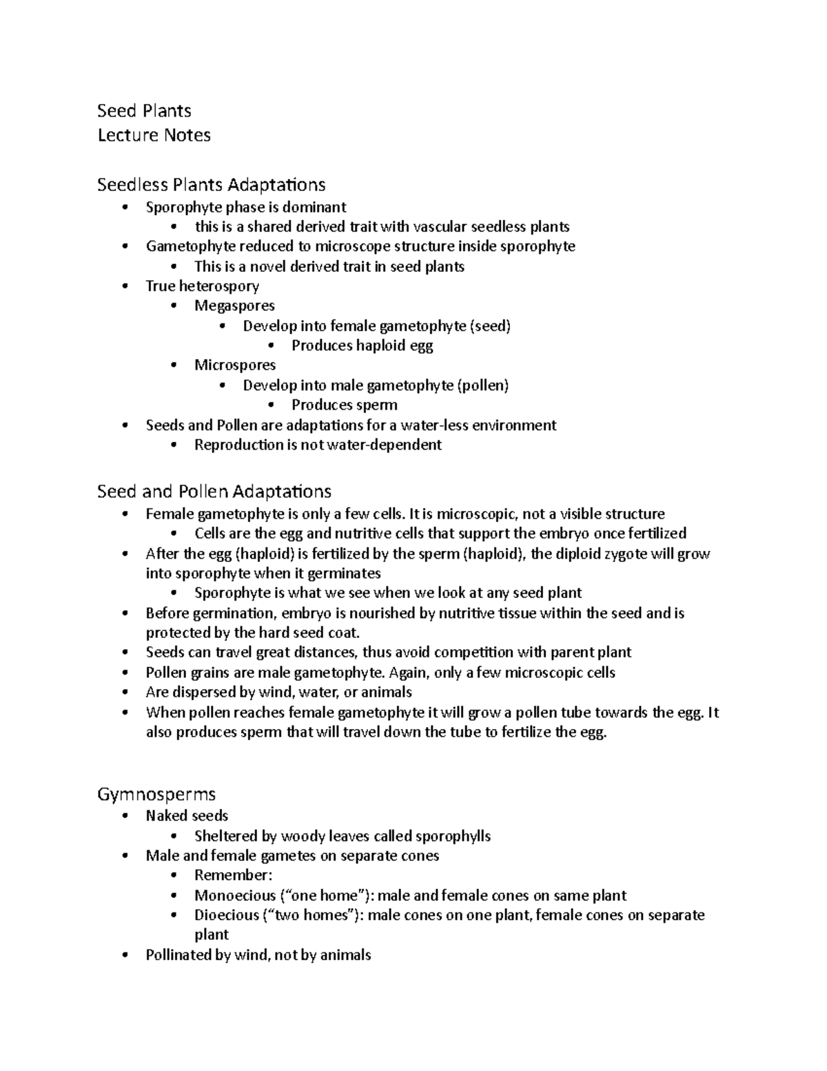 Seed Plants Notes - Seed Plants Lecture Notes Seedless Plants ...