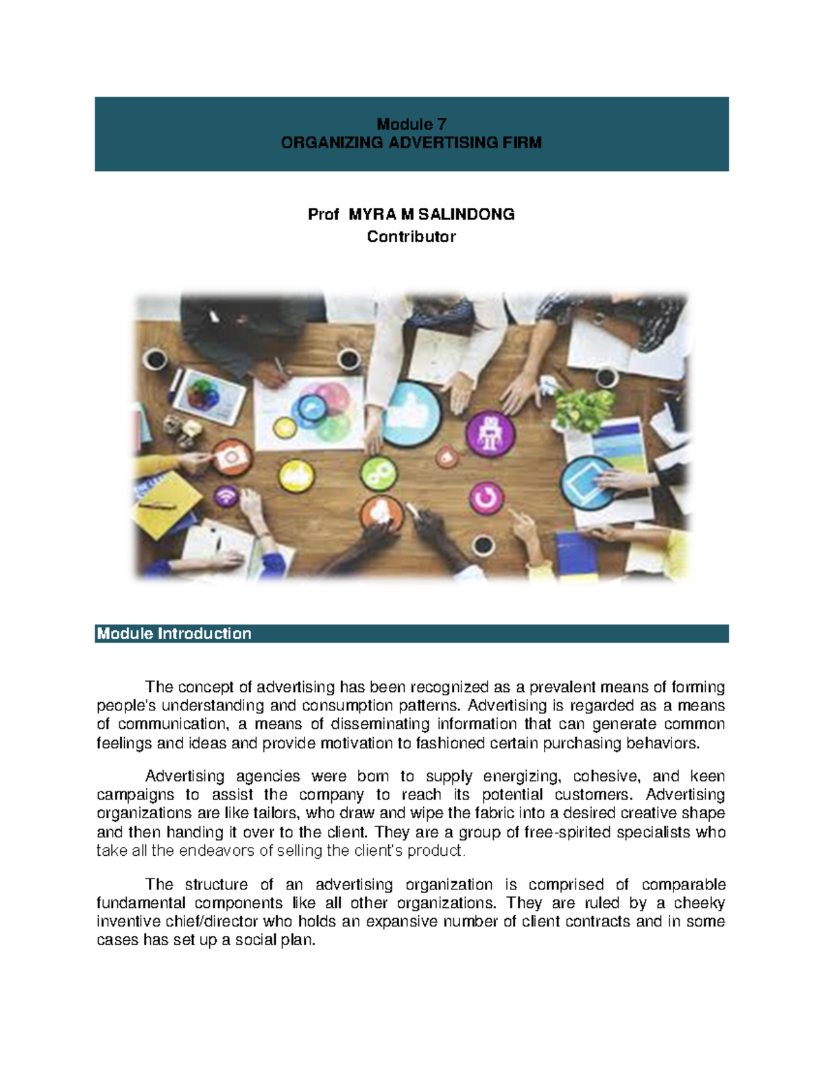 Organizing Advertising Firm - Module 7 ORGANIZING ADVERTISING FIRM Prof ...