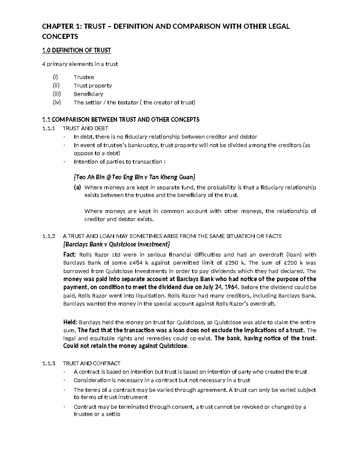 Chapter 1 - Trust – Definition AND Comparison WITH Other Legal Concepts ...