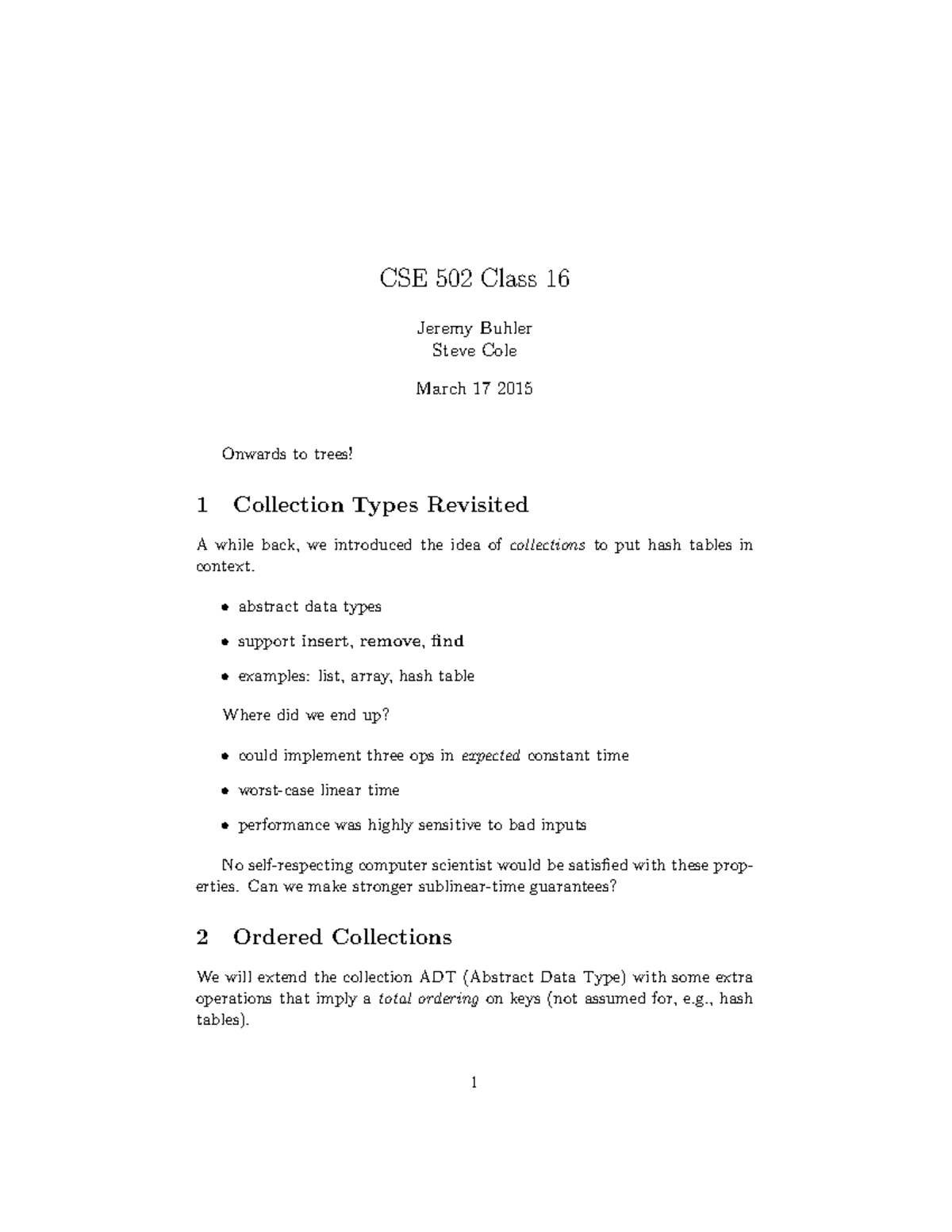 Cse502 2014 2015 Lecture Notes 16 Binary Search Trees Cse 502 Class 3277