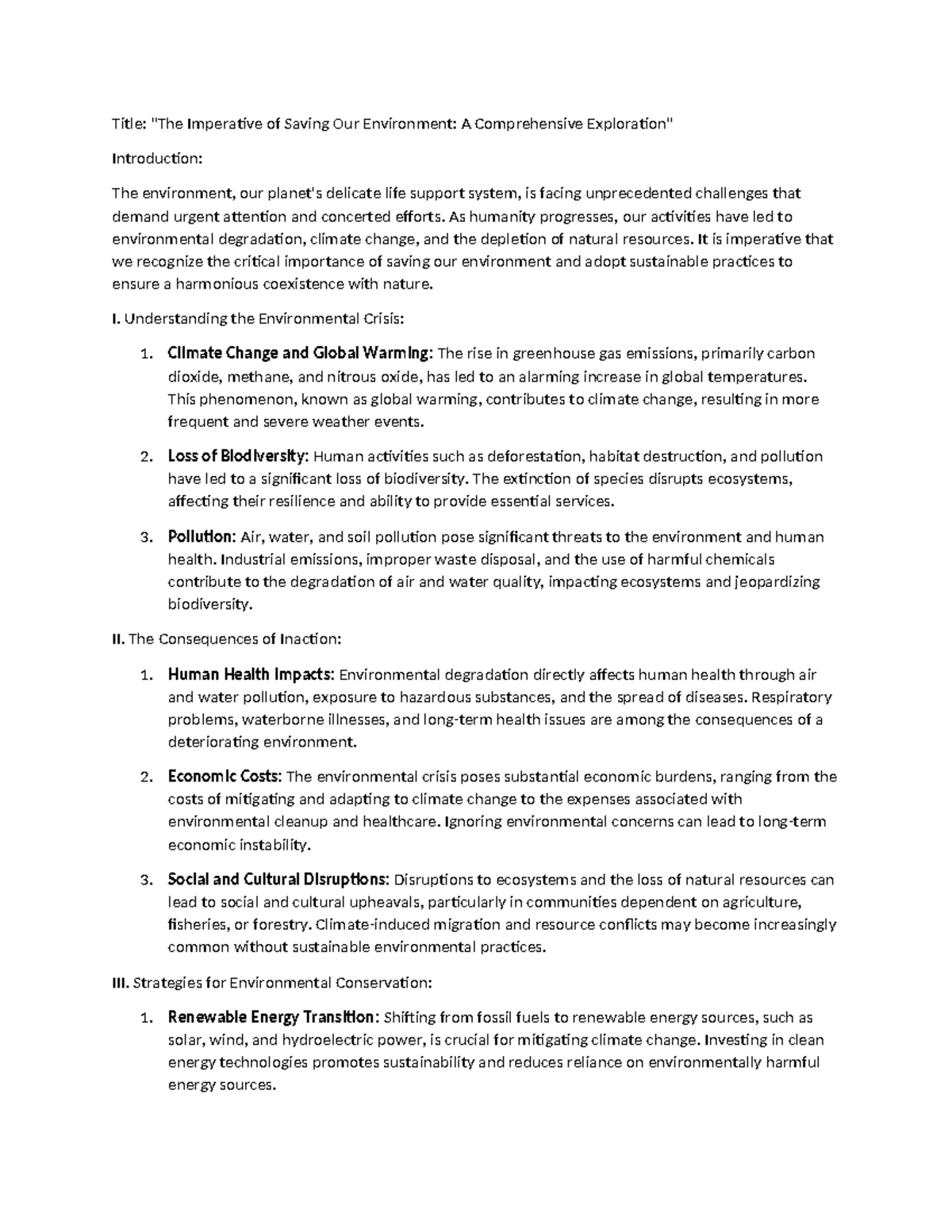 Save environment - nothing - Title: "The Imperative of Saving Our ...
