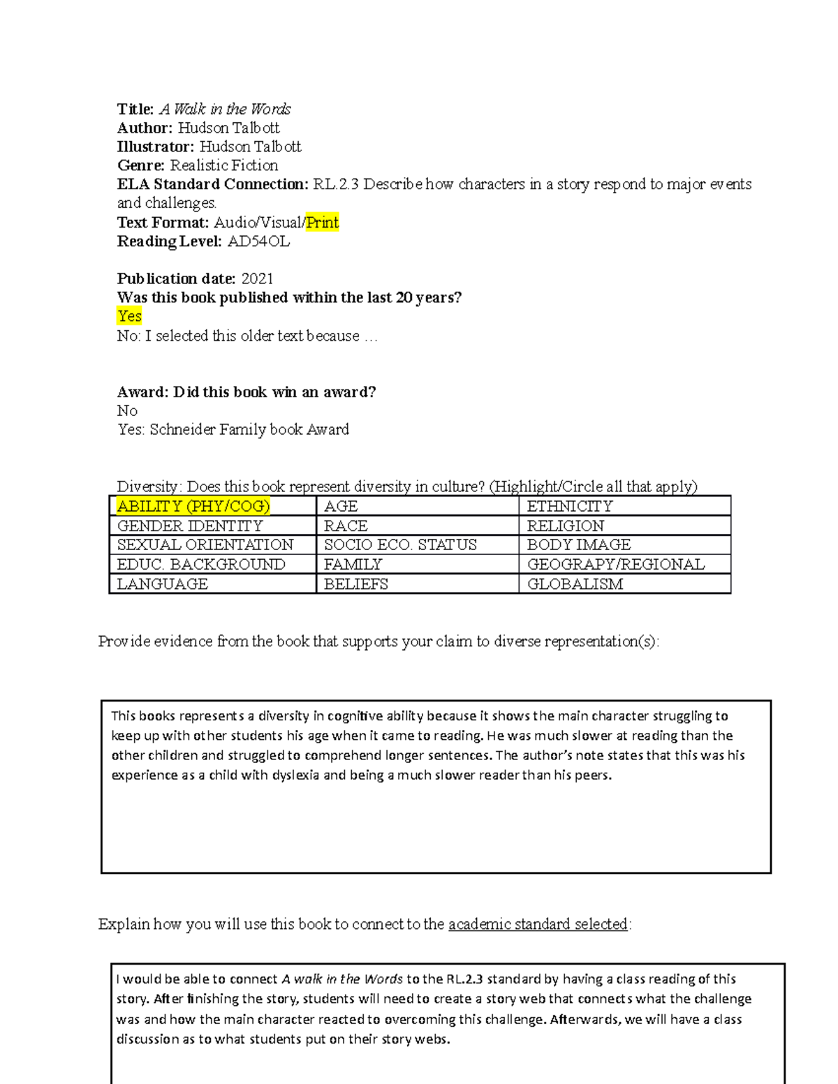 Portfolio 1 - A walk in the words - Title: A Walk in the Words Author ...
