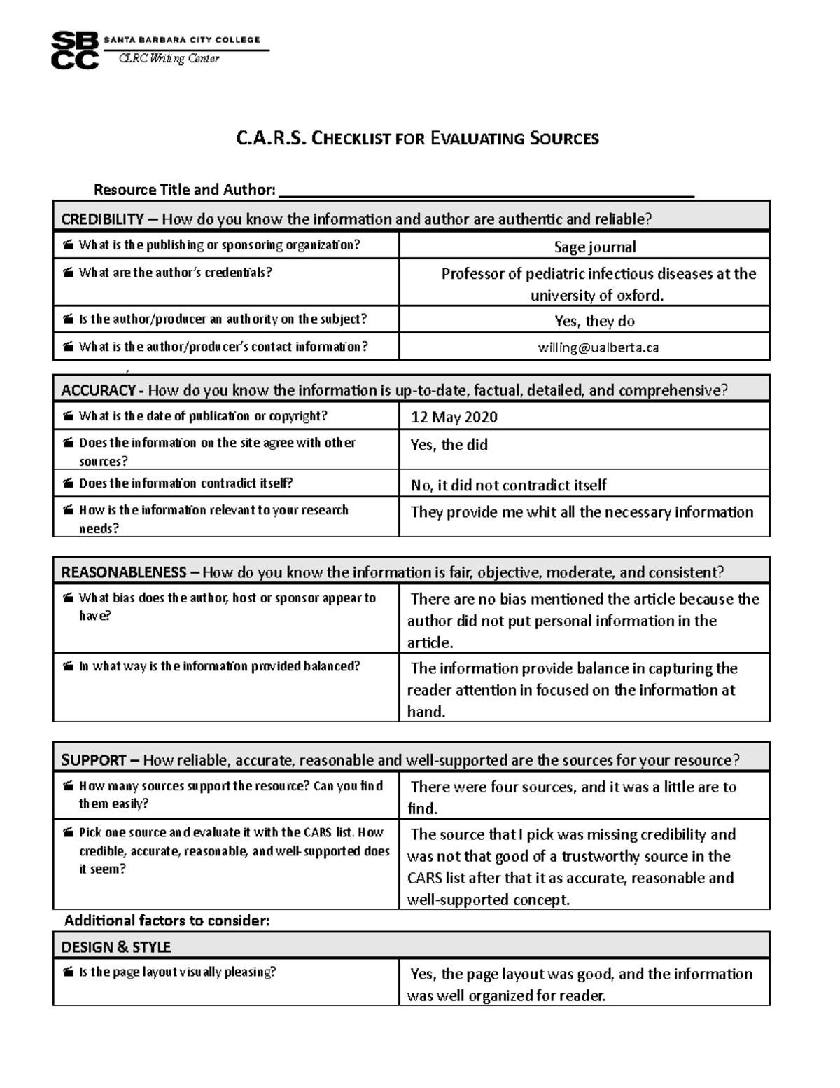CARS Checklist for Evaluating Sources - C.A.R. CHECKLIST FOR EVALUATING ...