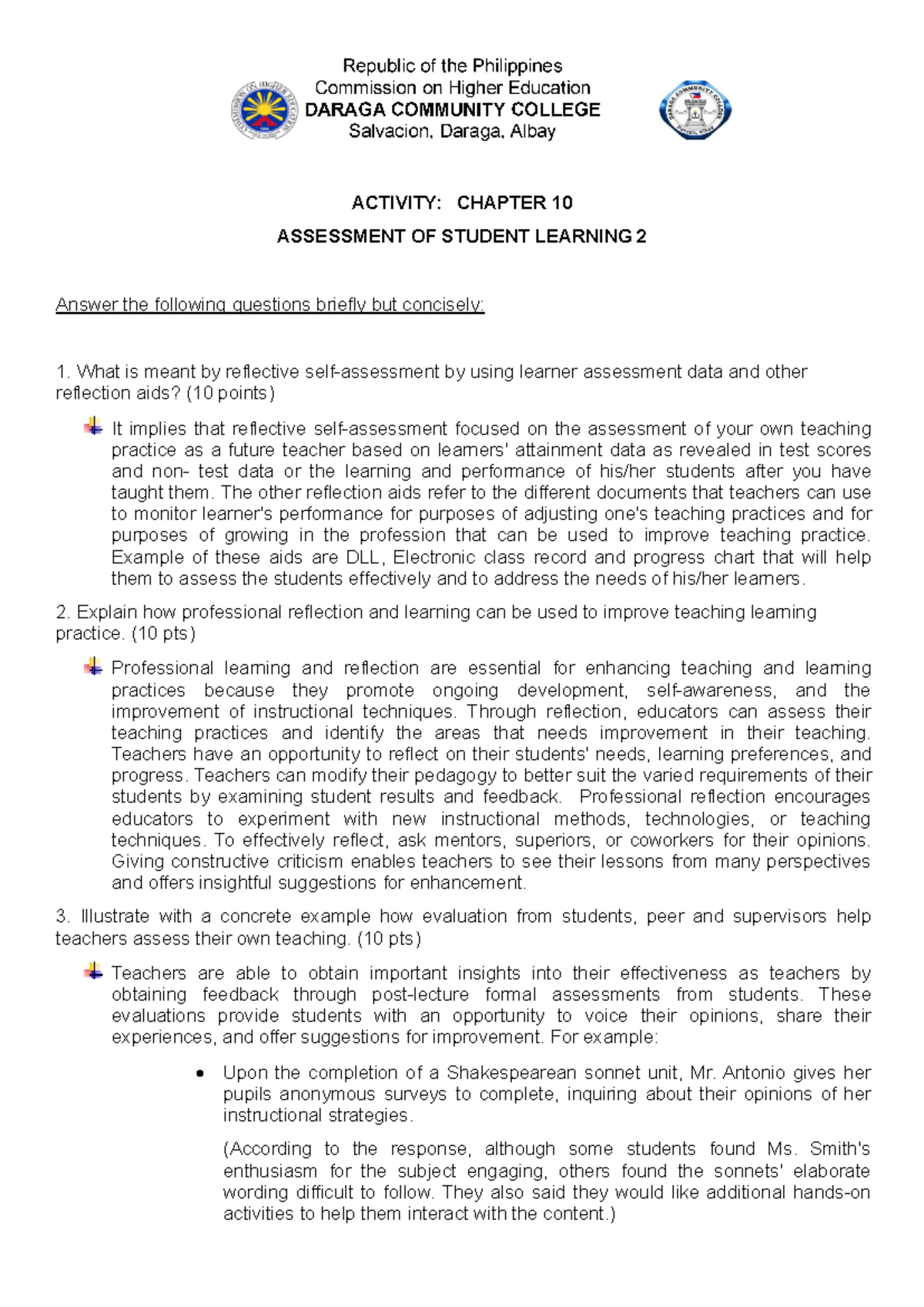 Chapter 11 Activity - Prof Education works - ACTIVITY: CHAPTER 10 ASSESSMENT OF STUDENT LEARNING ...