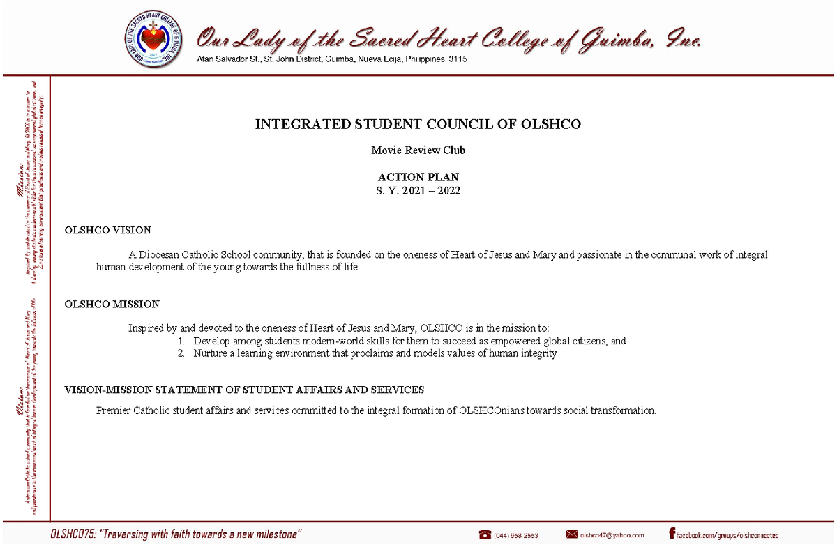 Action-Plan-Mv Review Club Template - INTEGRATED STUDENT COUNCIL OF ...