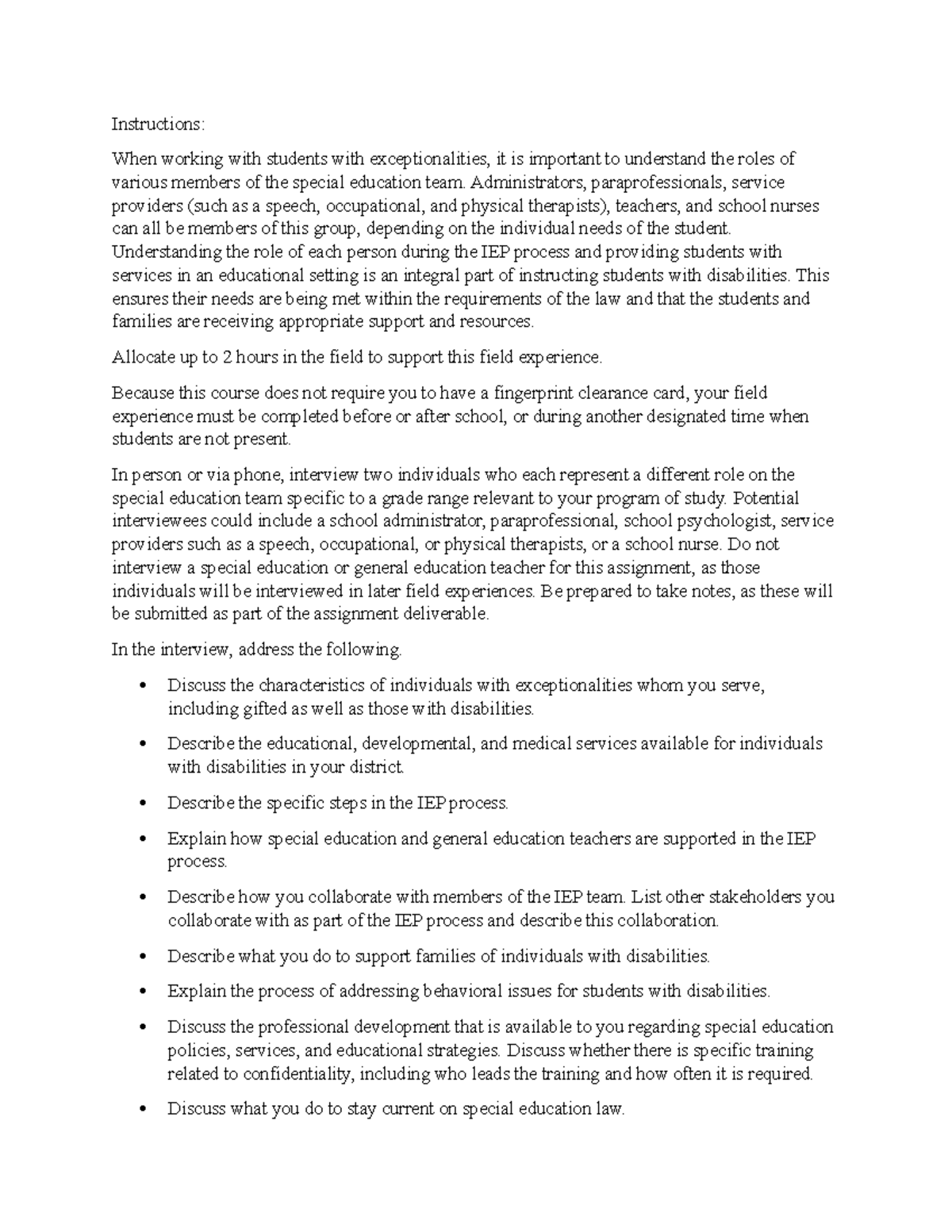 Week 3 Special Education Team Interviews Instructions - Instructions ...