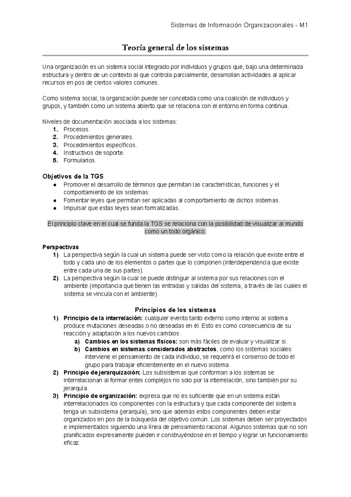 Sistemas de Información Organizacionales - M1 - Teoría general de los sistemas Una organización ...