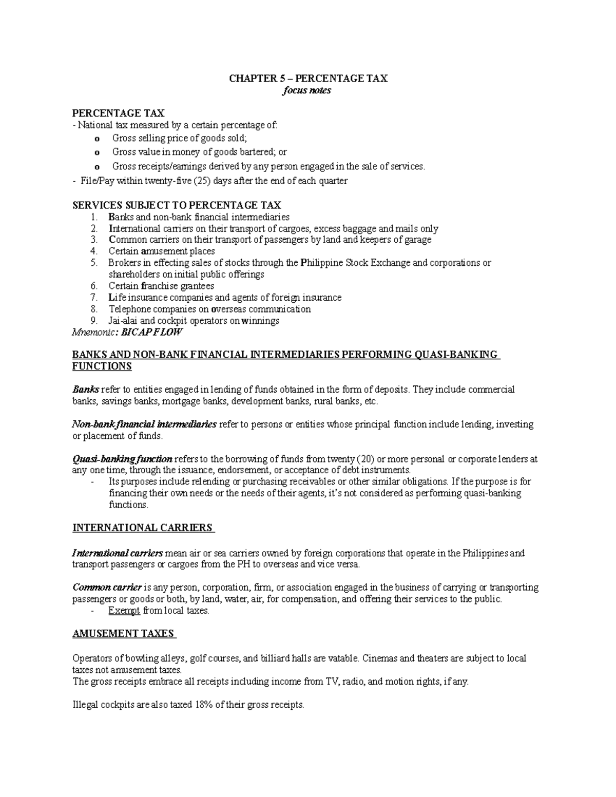Percentage Tax Notes - CHAPTER 5 – PERCENTAGE TAX focus notes ...