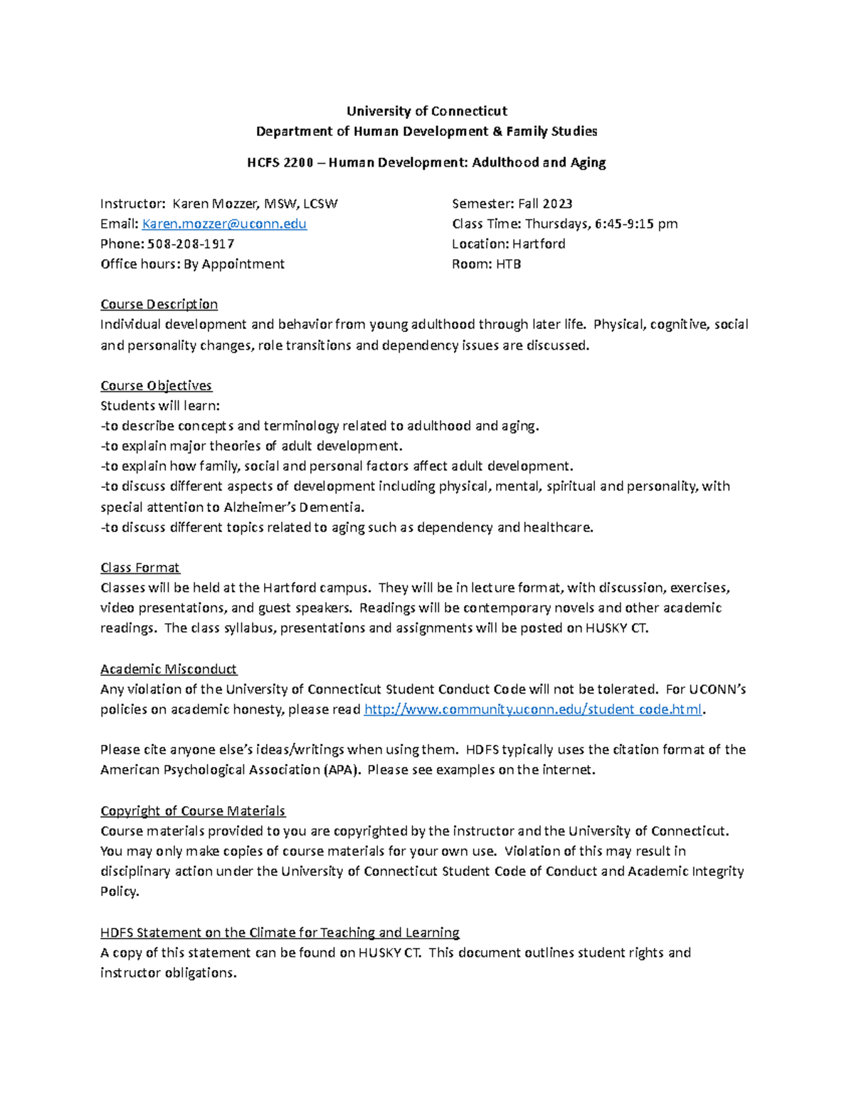 Uconn syllabus fall 2023 - University of Connecticut Department of ...