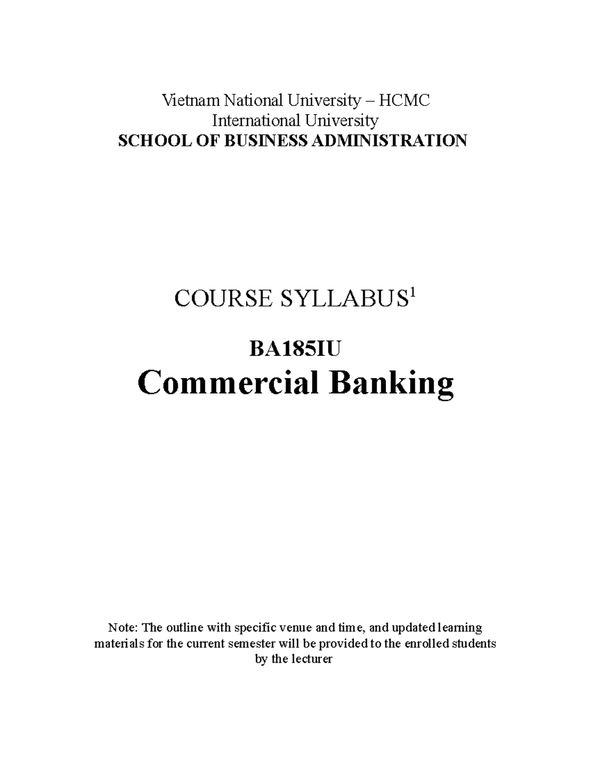Commercial Banking syllabus tues - Vietnam National University – HCMC ...