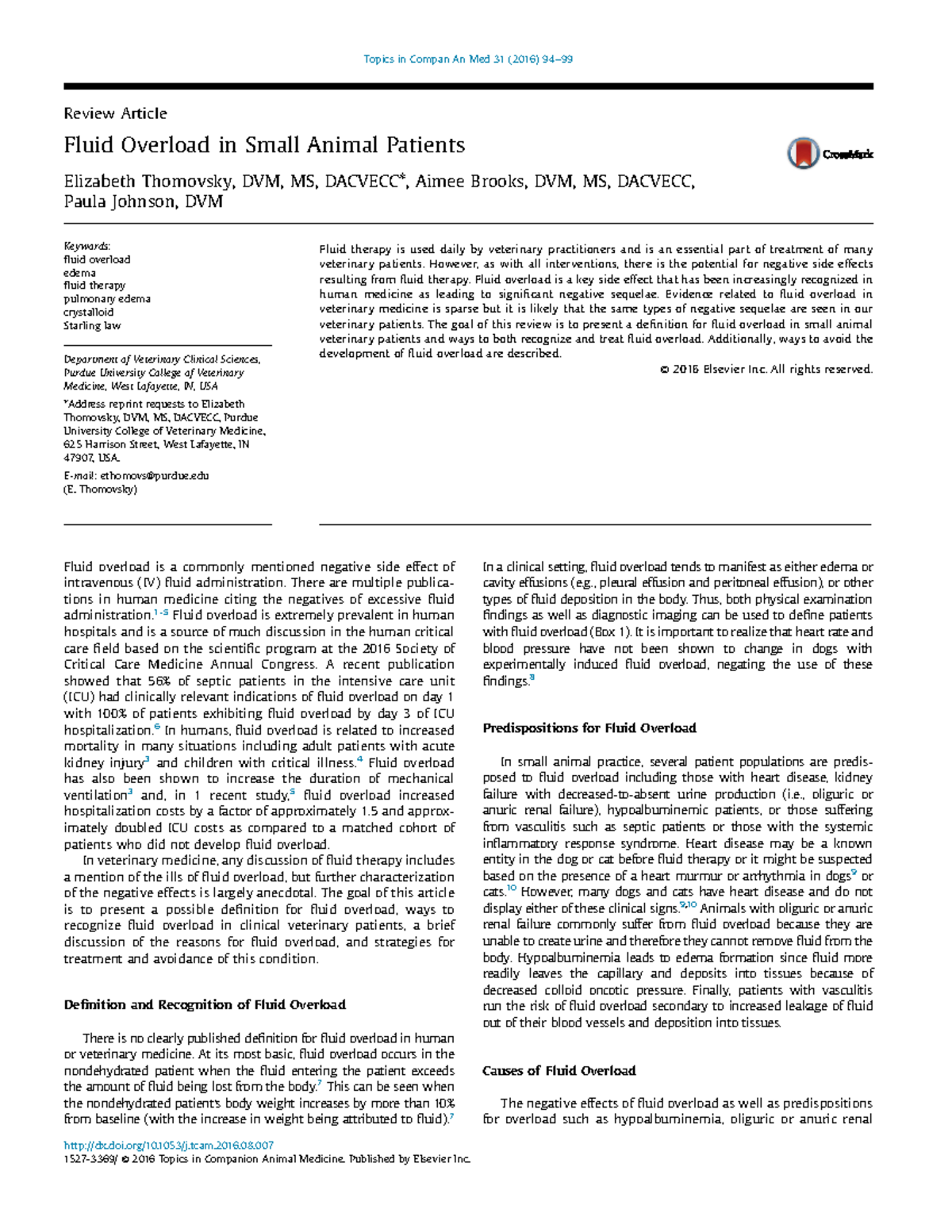 Fluid Overload in Small Animal Patients - Review Article Fluid Overload ...