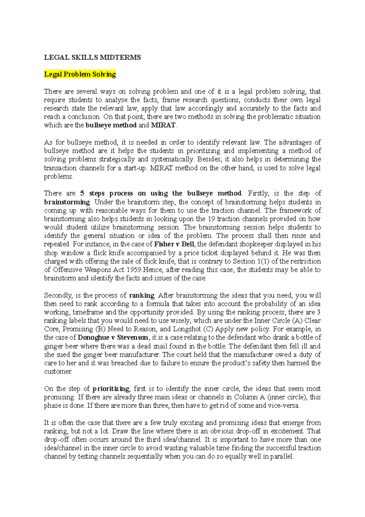 Legal skills midterms - Grade: A - LEGAL SKILLS MIDTERMS Legal Problem ...