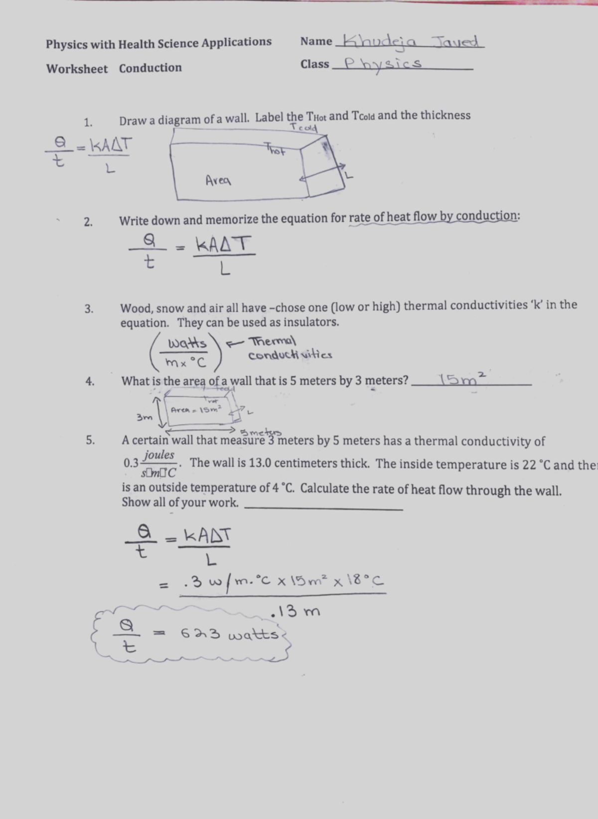 Conduction - Physics with Health Science Applications Worksheet ...