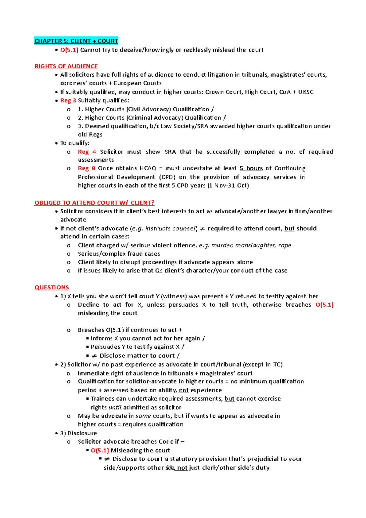 Chapter 5 -9 Solicitors Accounts notes - CHAPTER 5: CLIENT + COURT O(5 ...