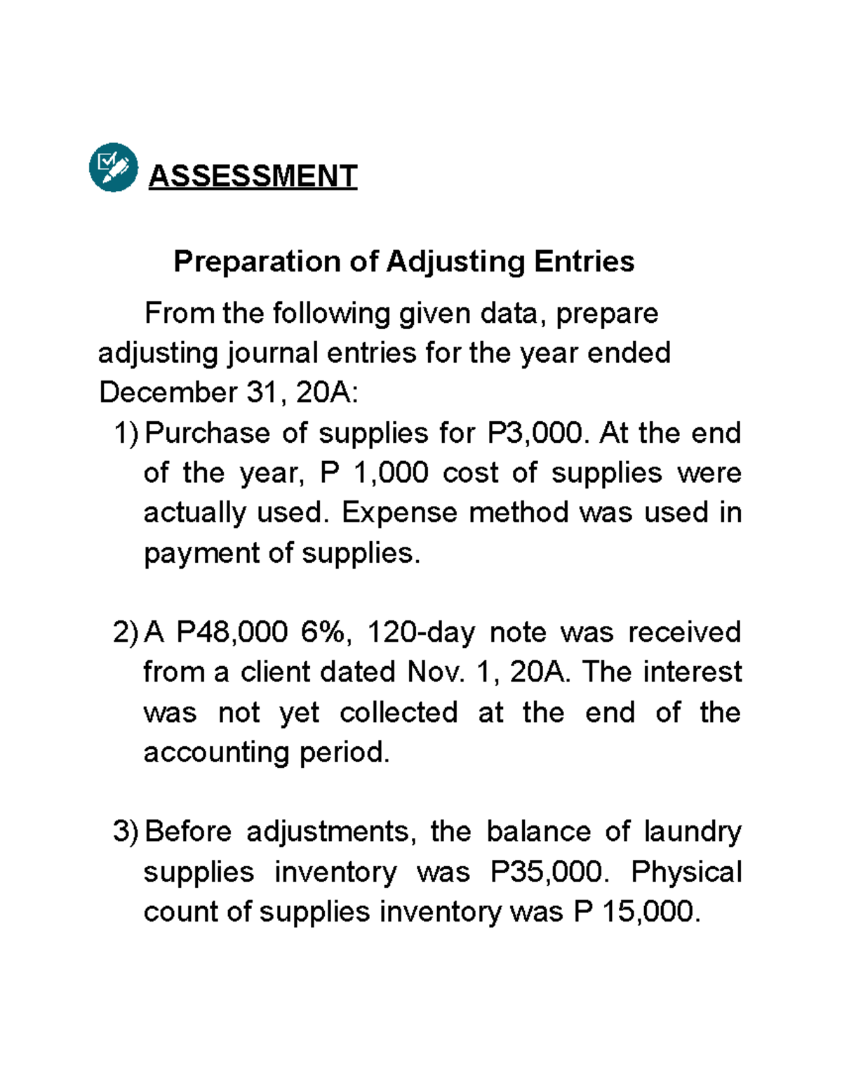 Activity 4 - ASSESSMENT Preparation of Adjusting Entries From the ...