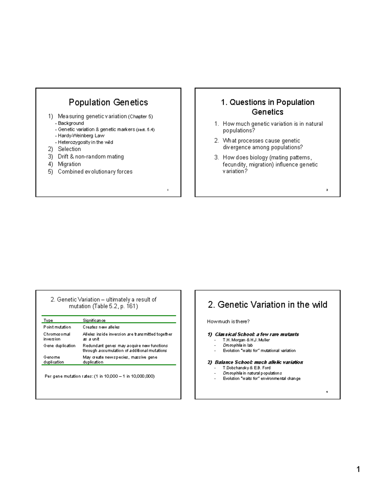 Sept 17 Genetic Variation - Population Genetics 1. Questions in ...
