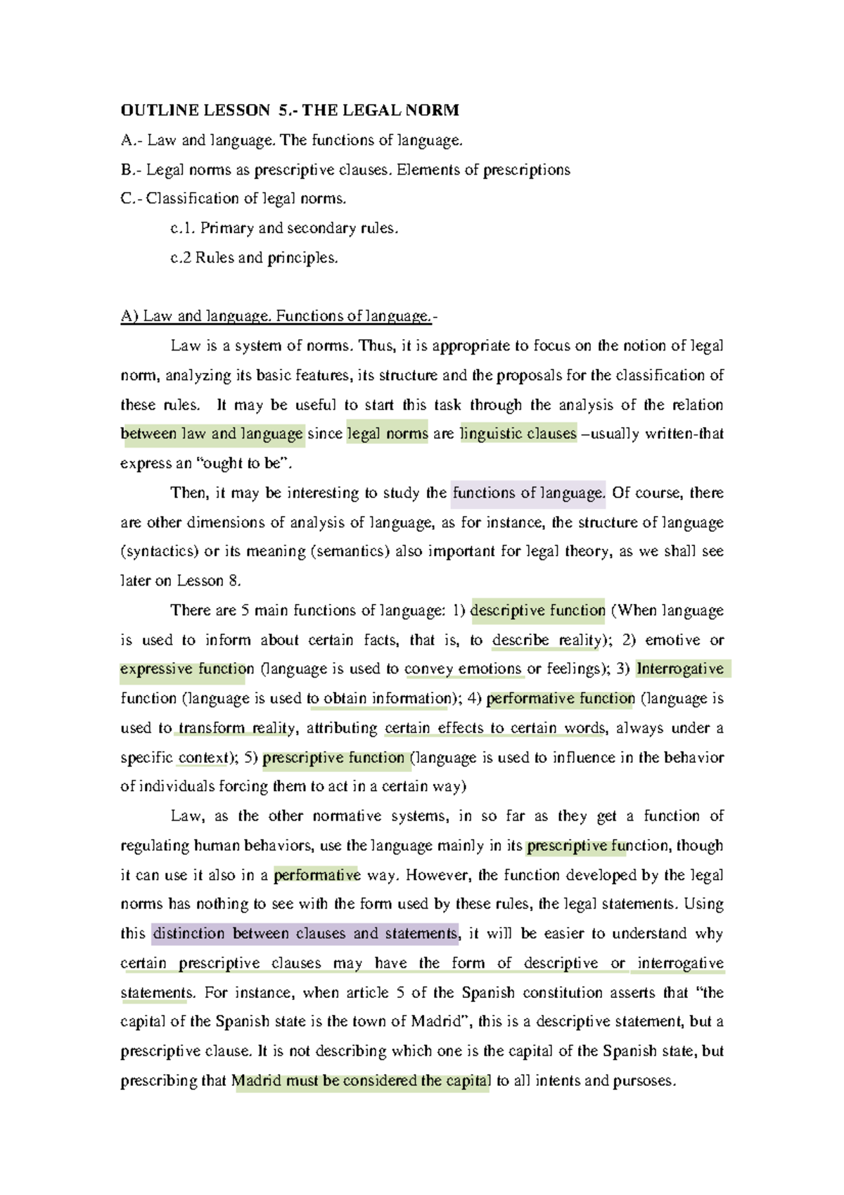 Outline Lesson 5 underlined - Theory of law - UC3M - Studocu
