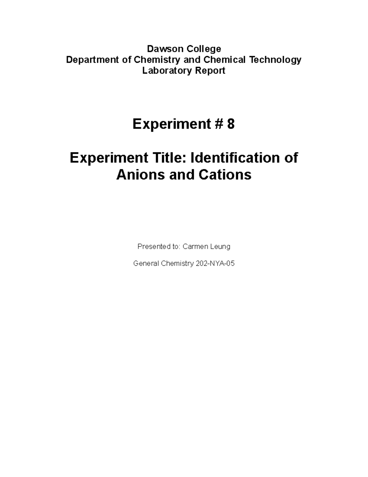 Identification of Anions and Cations Lab - Dawson College Department of ...