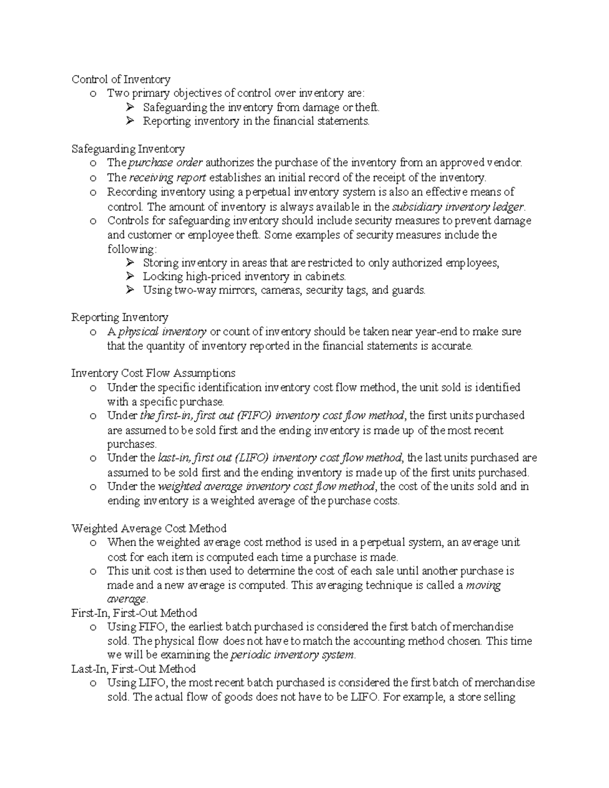Inventory - Summary Financial Accounting and Reporting - Control of ...