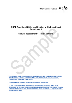 Sample tasks mathematics entry level 1 - NCFE Functional Skills ...