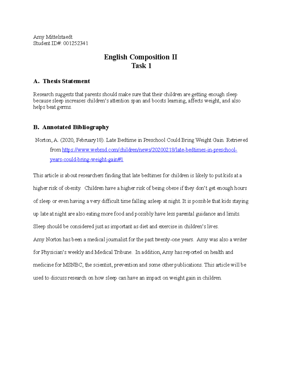 Comp II Task #1 - Communication Skills task - Amy Mittelstaedt Student ...