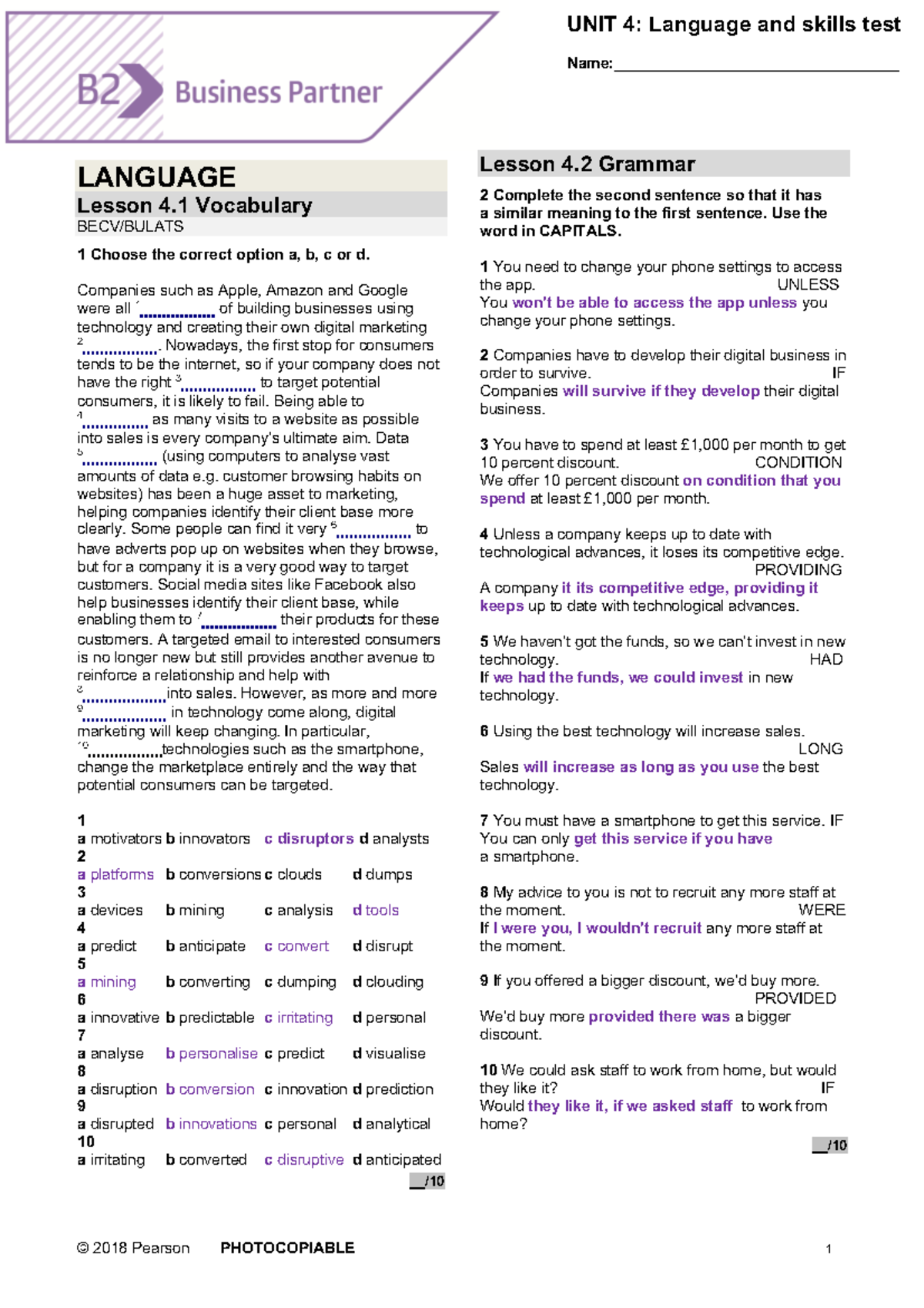 BP B2 Tests Unit4 - test semestralny - Name ...